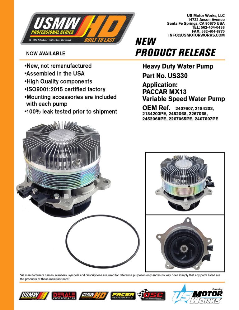 New From USMW-HD Part No. US332 PACCAR MX13 Water Pump - US Motorworks